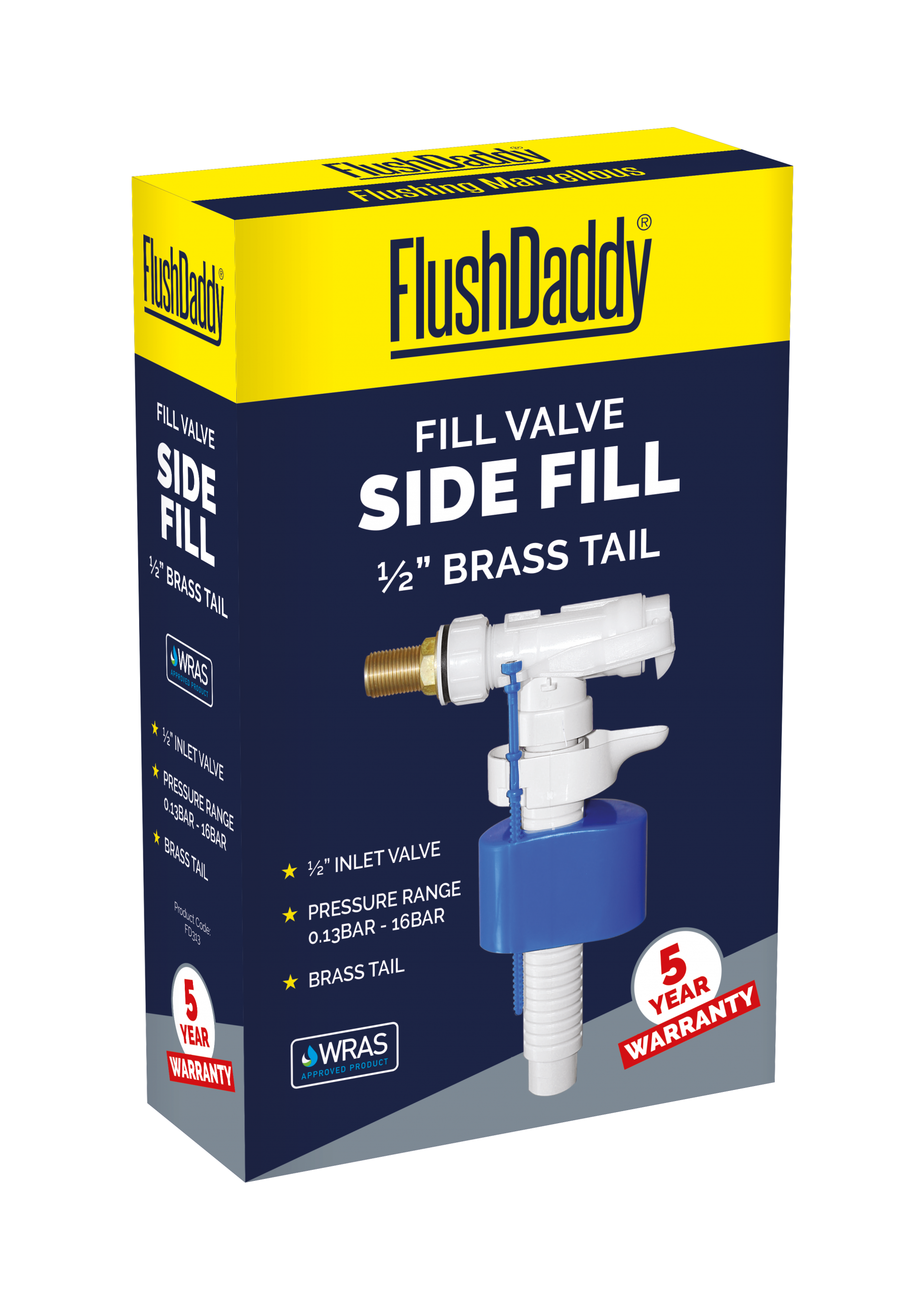 FlushDaddy Side Entry Anti Syphon Adjustable Fill Valve 1/2" Brass Tail